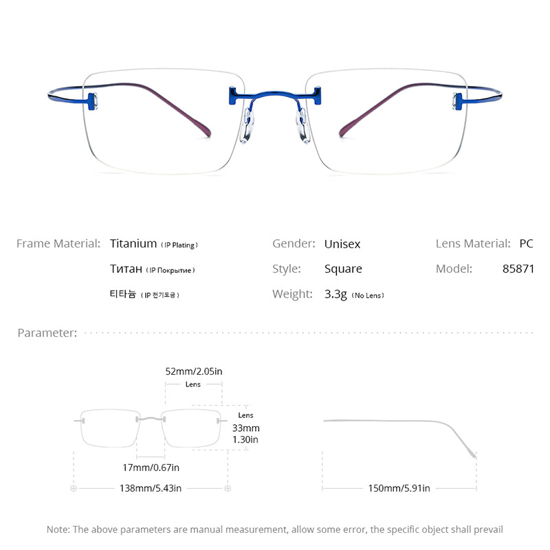FONEX B Titanium Glasses Frame Men Brand Rimless Square Eyeglasses 858 – FONEX-Eyeglasses