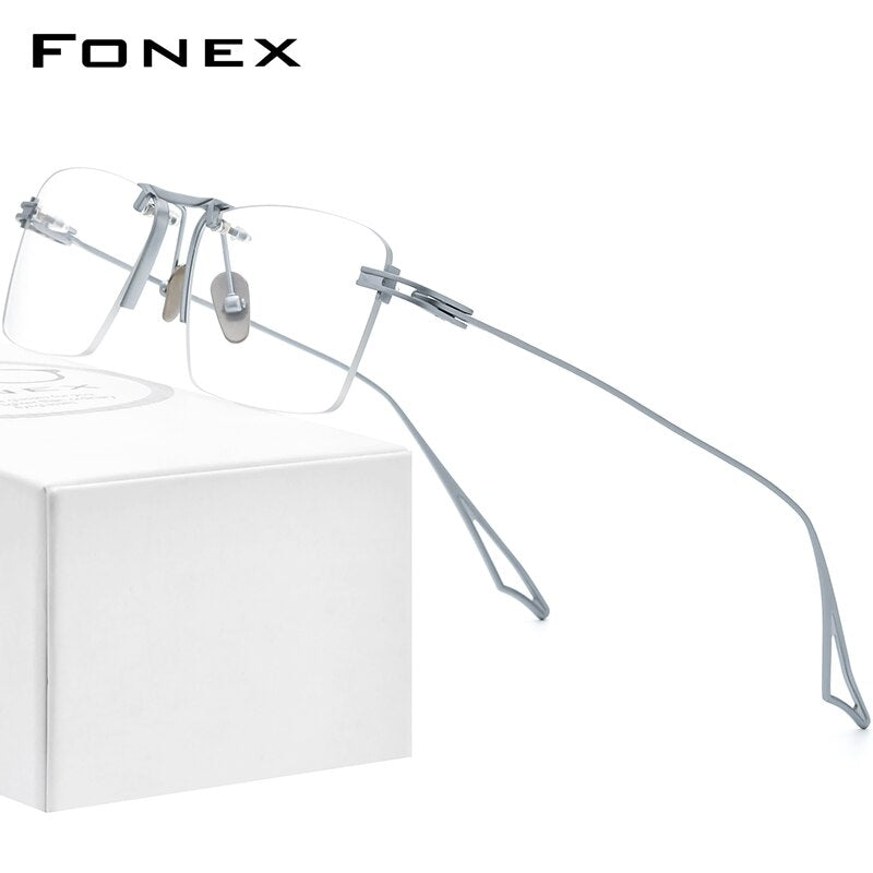FONEX Titanium Glasses Frame Men New Rimless Square Eyeglasses Frame Eyewear Act-Six – FONEX ...