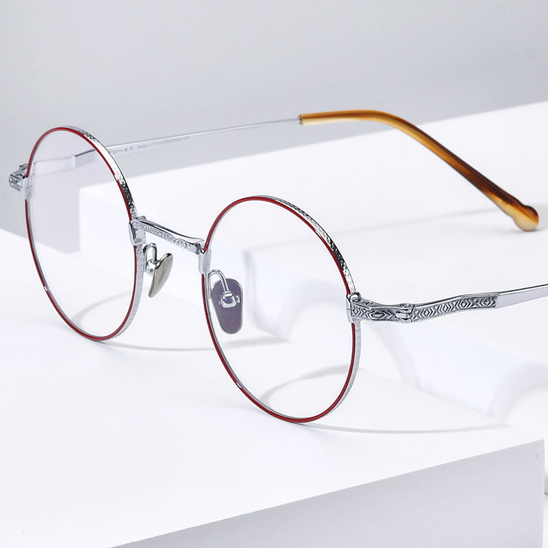 FONEX Pure Titanium Glasses Frame Men Round Eyeglasses N-045 – FONEX ...