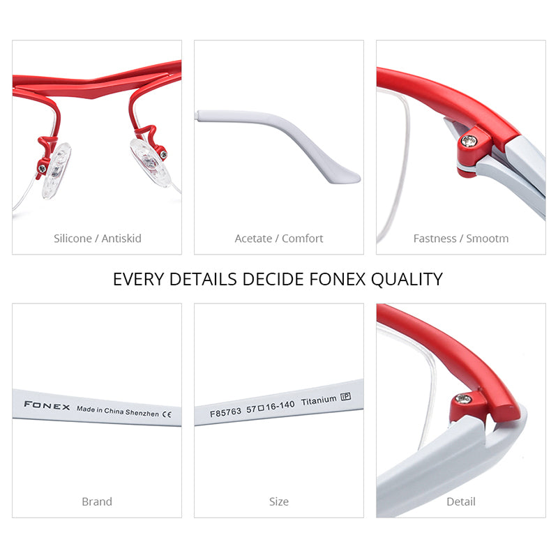 FONEX Titanium Glasses Frame Men Semi Rimless Square Eyeglasses F85763 ...