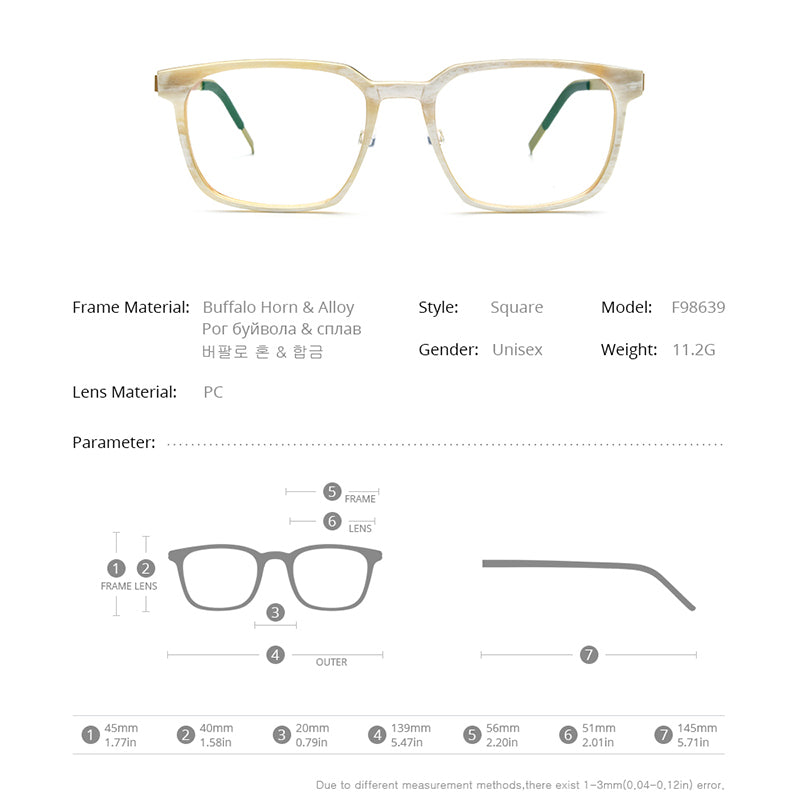 FONEX Buffalo Horn Titanium Glasses Frame Men Retro Vintage Square ...