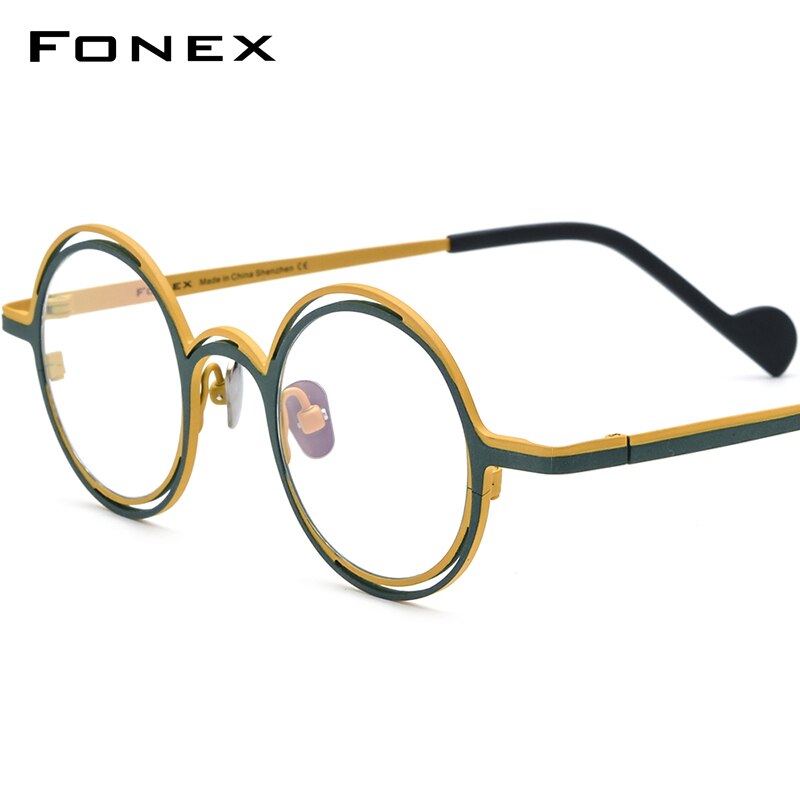 FONEX Pure Titanium Glasses Frame Women Colorful Retro Round Eyeglasses ...