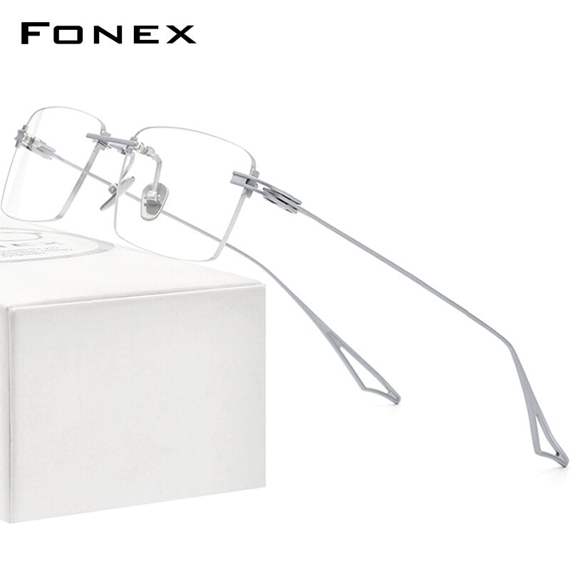 FONEX Titanium Glasses Frame Men New Square Rimless Eyeglasses Frame ...