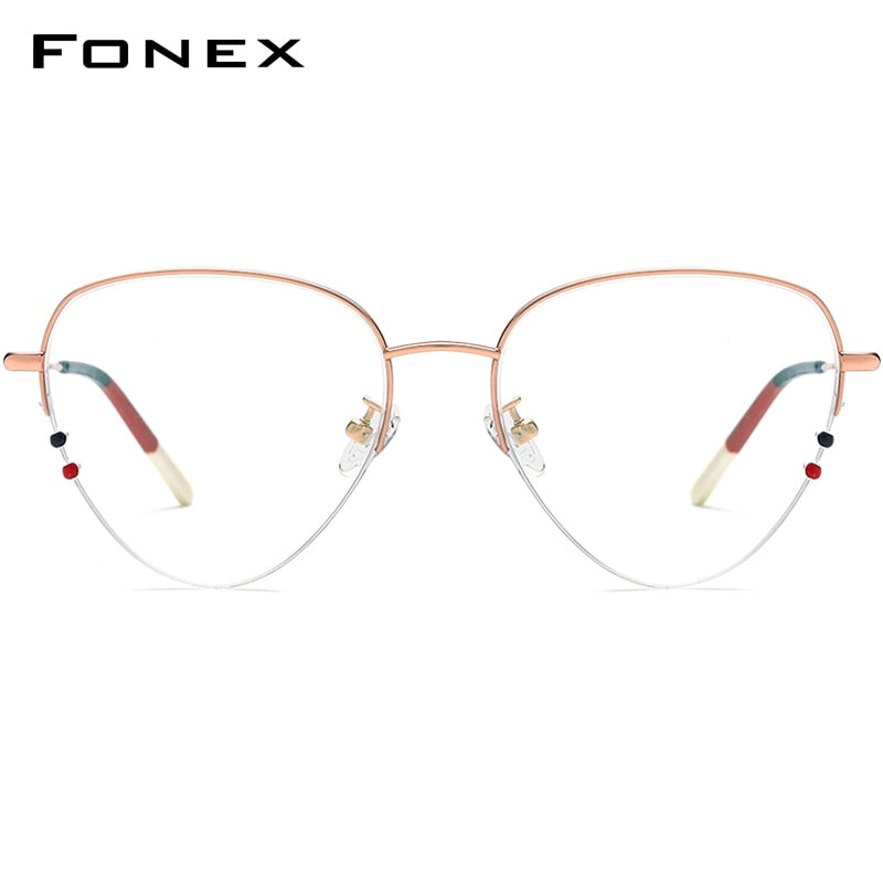 FONEX Titanium Glasses Frame Women Semi Rimless Oversize Cat eye ...