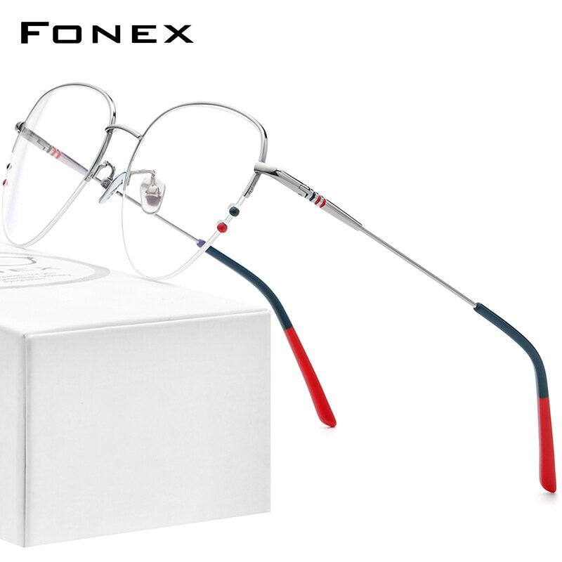 FONEX Titanium Glasses Frame Women Semi Rimless Oversize Cat eye ...